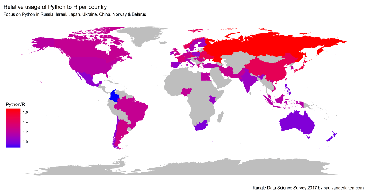 Kaggle Data Science Survey 2017: Worldwide Preferences for Python & R – paulvanderlaken.com