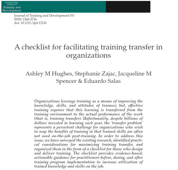 Checklist to Optimize Training Transfer in Organizations ...