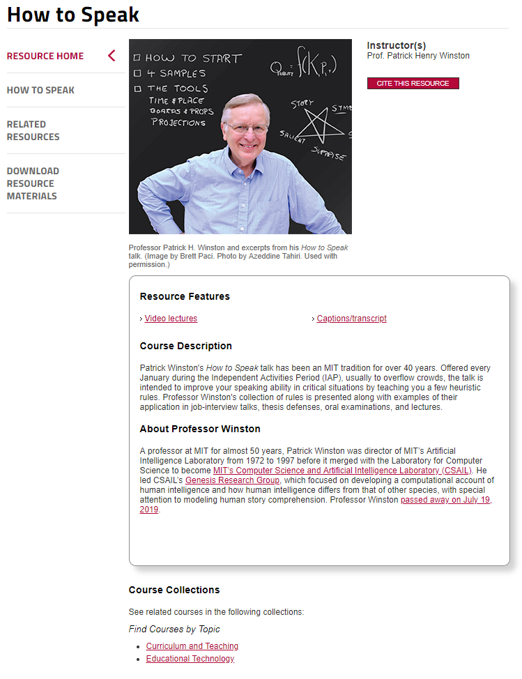 How to Speak – MIT lecture by Patrick Winston – paulvanderlaken.com